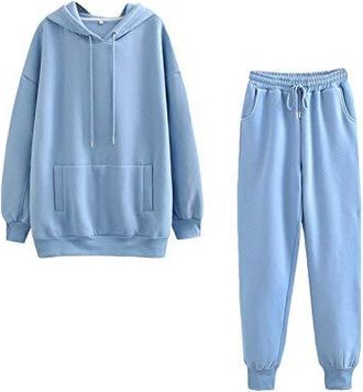 Minetom Survetêment Femmes Hiver Chaud Doublé Sweat à Capuche Jogging Pantalons 2 Pièce Suit Sportswear Ensemble Pyjama DIntérieur Joggers Tenue Bleu 44