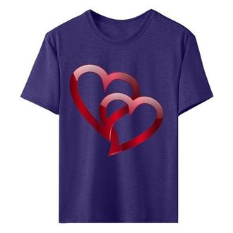 Generic T-shirt &agrave; manches courtes pour femme avec col rond et imprim&eacute; coeur rouge 2026, violet, XXL
