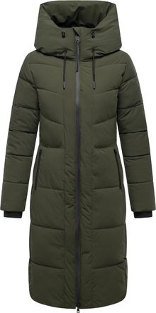 Navahoo Damen Wintermantel warmer Steppmantel mit 2-Wege Rei&szlig;verschluss, wasserdichten Rei&szlig;verschl&uuml;ssen und verstellbarer Kapuze Schokokuss XIV Dark Olive Gr.