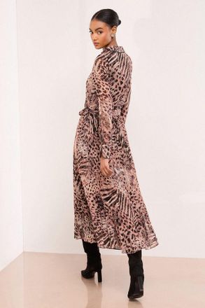 Lipsy Midikleid Lipsy plissiertes Midi-Hemdkleid mit Animal-Print (1-tlg)