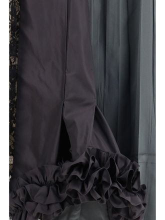 Prada Womens Midi Patchwork Skirt Hematite Silk