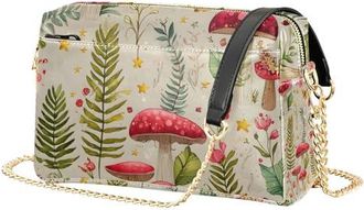 Mnsruu Sacs à bandoulière en cuir pour femme, motif forêt champignon, sac à main