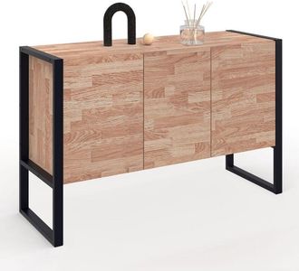 IDMarket Idmarket - Buffet surélevé 110 cm ottawa 3 portes bois et noir design industriel