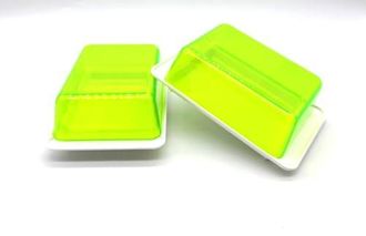 Kimmel Butterdose K&uuml;hlschrankbutterdose Butterglocke Butterschale mit Deckel, Mehrweggeschirr, aus Kunststoff, Unterteil wei&szlig;, Deckel gr&uuml;n-glasklar