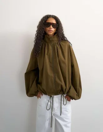 Topshop anorak &agrave; col chemin&eacute;e pliss&eacute; kaki-Marron