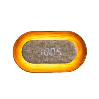 gingko Design LUMOS Wecker - Oval, wei&szlig;e Asche | LED-Wecker mit Umgebungslicht | minimalistische Holzuhr mit Touch-Steuerung & wiederaufladbarem Akku