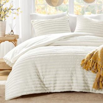 INTELLIGENT DESIGN Bettw&auml;sche-Set f&uuml;r Doppelbett, Pl&uuml;sch-Bettw&auml;sche, Mikrofaser-R&uuml;ckseite, 2-teilig, leicht, superweich, gerippter Samt, 1 Kissenbezug, flauschiges Bettw