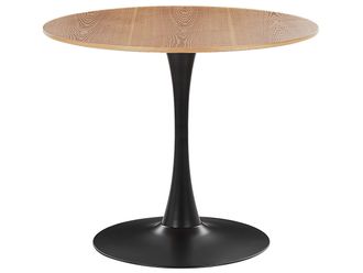 Beliani Esstisch Heller Holzfarbton/schwarz 90 cm rund MDF-Platte Metall Boca