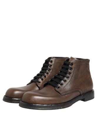 Dolce & Gabbana Horse Leather Lace-Up Boot - Brown