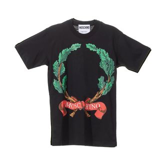 Moschino Organisches Baumwoll-T-Shirt mit Laurel Crown Print - - Tops - Damen - Schwarzk - S