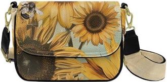 Hugs Idea Sac à bandoulière pour femme en cuir avec sangle de guitare, portefeuille de voyage vintage, Champ de tournesol., Taille unique