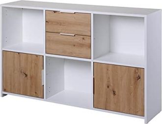 Inter Link SAS Kommode mit 2 Türen und 2 Schubladen - Sideboard - Schubladenschrank - Für Schlafzimmer, Wohnzimmer, Badezimmer -Eiche Artisan - Weiß - Holzwerkstoff 