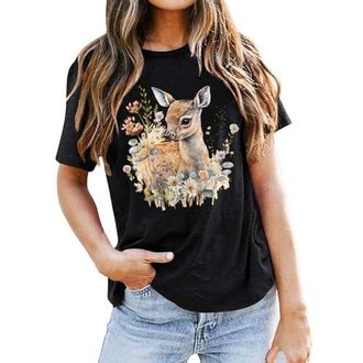 Generic T-shirt d&eacute;contract&eacute; &agrave; manches courtes pour homme avec imprim&eacute; t&ecirc;te de cerf, t-shirt &agrave; col rond confortable pour la vie quotidienne, le printemps, l&eacute;t&eacute;