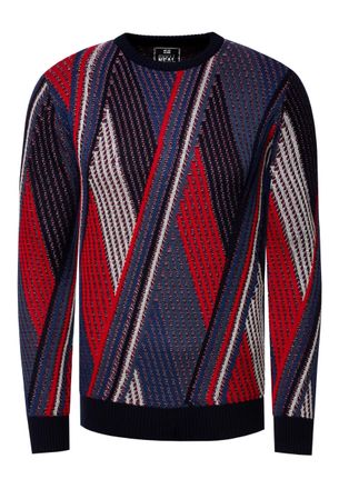 Rusty Neal Colorblock Strick Pullover Herren Feinstrick Pulli Casual Fit Streetwear Stretch S M L XL XXL 3XL 443, Farbe:Marine, Gr&ouml;&szlig;e S-3XL:3XL