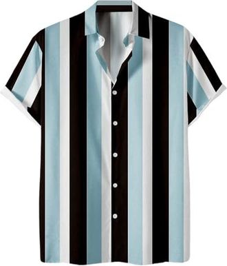 Generic Chemise de croisi&egrave;re carib&eacute;enne d&eacute;contract&eacute;e ray&eacute;e &agrave; manches courtes boutonn&eacute;e pour la plage hawa&iuml;enne tropicale amusante Mexique hawa&iuml;enne palmier &eacute;t