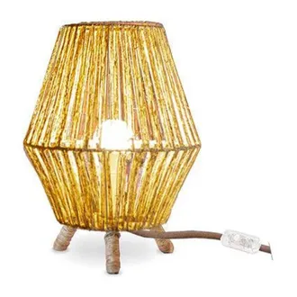 Licht-Erlebnisse Licht-erlebnisse - Tischleuchte Dreibein Rattan &oslash; 25,5 cm h: 32,5 cm klein in Natur E27 Kabel Schalter Beistell Lampe Nachttischlampe