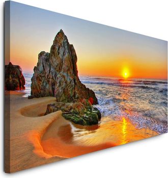 Paul Sinus Art GmbH Sonnenaufgang am Strand 120x 50cm Panorama Leinwand Bild XXL Format Wandbilder Wohnzimmer Wohnung Deko Kunstdrucke