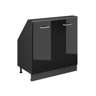 Vicco Meuble de Rangement sous Pente Rion, Noir Brillant/Anthracite, avec 2 Portes