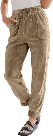 Generic Pantalon élastique décontracté en velours côtelé pour femme - Taille haute - Jambe droite - Confortable - Pantalon de travail décontracté avec poches 