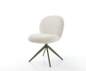 DELIFE Drehstuhl Nube-Flex Boucl&eacute; Wei&szlig; Kreuzgestell breit Effektfinish Titan 360&deg; drehbar Taschenfederkern, Esszimmerst&uuml;hle