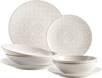 Mäser 935079 Serie Tiles Modernes Vintage Geschirr Set für 2 Personen in maurischem Design, 8-teiliges Tafelservice mit Tellern und Schalen aus hochwertiger