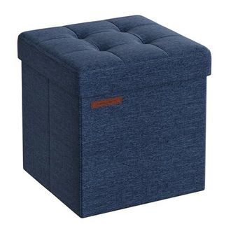 Songmics Banc de Rangement Pliable de 38 cm, Coffre de Rangement, Tabouret Repose-Pieds, Pouf de Chambre, Bleu Minuit LSF027Q02