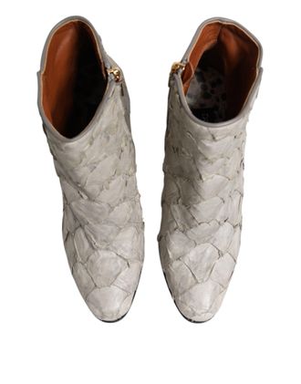 Dolce & Gabbana Womens Off White Leather Heels Ankle Boots Shoes