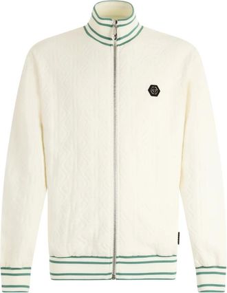 Philipp Plein Homme, Sweatshirts et sweats &agrave; capuche, Blanc, Taille: L Veste de surv&ecirc;tement Jacquard Monogramme