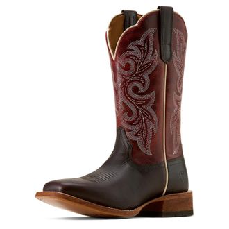 Ariat Womens County Lane Wide Square Toe Western Boots in Chocolate Deep Red, B Medium Width, Size 41.5, by Ariat
