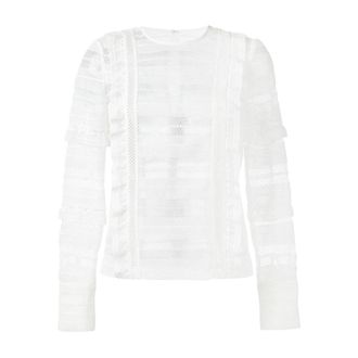 Self Portrait Langarmbluse mit transparenten Eins&auml;tzen Sp13-087 - - Blouses & Shirts - Damen - Wei&szlig; - 2XS