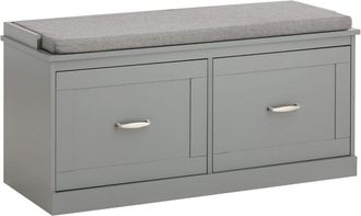 SoBuy Banc à Chaussures avec Coussin Rembourré et Espace de Rangement, Étagère en mdf Laqué Gris 98 x 37 x 49 cm, Capacité 150 kg, Pour Entrée ou Chambre