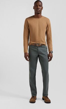 Eden Park Pantalon Chino Gris En Gabardine De Coton Stretch Coupe Regular
