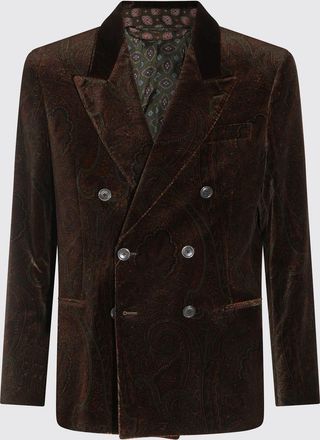 Etro Blazer crois&eacute; en velours &agrave; imprim&eacute; Paisley avec revers en pointe