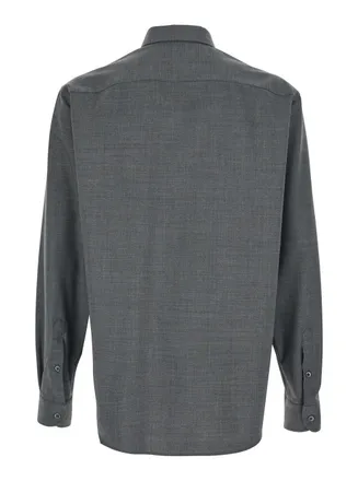 Emporio Armani Mens Shirt With Classic Collar Grey Wool Virgin