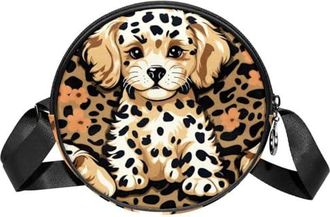 Generic Petit sac &agrave; bandouli&egrave;re rond pour femme, motif floral et l&eacute;opard, avec fermeture &eacute;clair, bretelles r&eacute;glables, d&eacute;contract&eacute;, pour femmes et filles