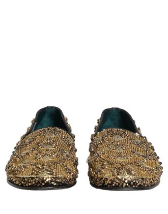 Dolce & Gabbana Mens Gold Sequin Embellished Dress Loafers Shoes Leather