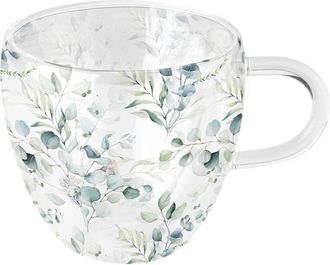 Ambiente Glas Sommer Blätter vom Eukalyptus. Motivglas für Heißgetränke Tee Kaffee und als Geschenk 0,25L x H9,5cm