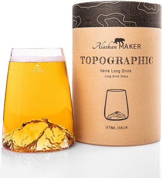 Alaskan Maker Longdrinkglas 450 ml - Kristallglas von höchster Qualität, mundgeblasen mit Bergrelief | Cocktail, Bier oder alkoholfreies Getränk TOPOGRAPHIC (Ätna)