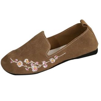 Generic Chaussures plates pour femme - Coupe large - Confortables - Bout rond - Brod&eacute;es - Tendance - L&eacute;g&egrave;res - &Agrave; enfiler - Chaussures de marche en plein air, 