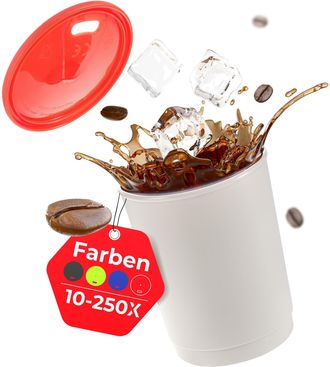 Achilles Kaffeebecher mit Deckel, Kunststoffbecher, Mehrwegbecher, Trinkbecher, LFGB geprüft, spülmaschinenfest, stapelbar, 330 ml, Becher grau, Deckel rot, 25