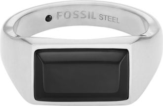 Fossil Herren-Siegelring All Stacked Up Achat schwarz, JF0460304011