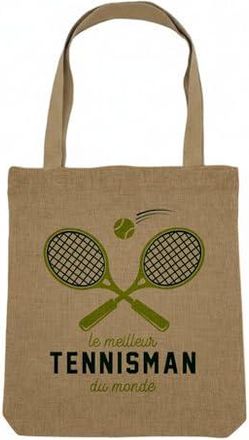 Fabulous Sac Shopping Tote Bag Aspect Lin - Le Meilleur Tennisman du Monde Sport Tennis Raquette - Sac de Courses Toile Epaisse 360g Beige Naturel Cabas Port&eacute; 