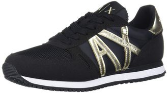 A|X Armani Exchange Damen Retro Running Sneakers Hallenturnschuh, Schwarz und Gold, 39 EU