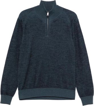 Brioni Homme, Pulls, Bleu, Taille: L Pull à Col Montant Bleu à Fermeture Éclair