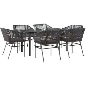 vidaXL Vidaxl - 7-tlg. Garten-Essgruppe mit Kissen Schwarz Poly Rattan Glas