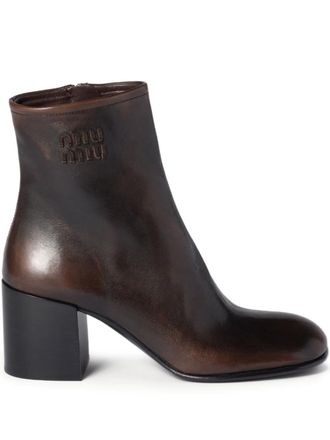 Miu Miu bottines en cuir à talon épais - Marron
