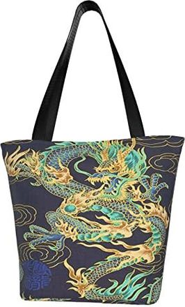 AOOEDM Tradition chinois Dragon sac fourre-tout r&eacute;utilisable femmes sac &agrave; main d&eacute;contract&eacute; sacs &agrave; bandouli&egrave;re pour faire les courses &eacute;picerie voyage &agrave; lext&eacute;r
