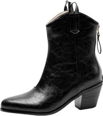 Generic Bottines Cowboy Western Chics Femme Pointe Pointue Talons Carrés Zip Up Stylées Quotidien Casual Fête Robe Bottines,Noir,48 EU