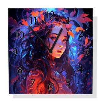 Wallario Design-Wanduhr Magische Herbstgöttin aus Glas, Motiv-Uhr Größe 30 x 30 cm, Schwarze Zeiger