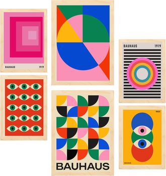 Nacnic Set mit 6 Dekorative Malerei Bauhaus - geometrische Formen in leuchtenden Farben Gerahmtes Poster mit Design-Illustrationen zur Dekoration der Wände A